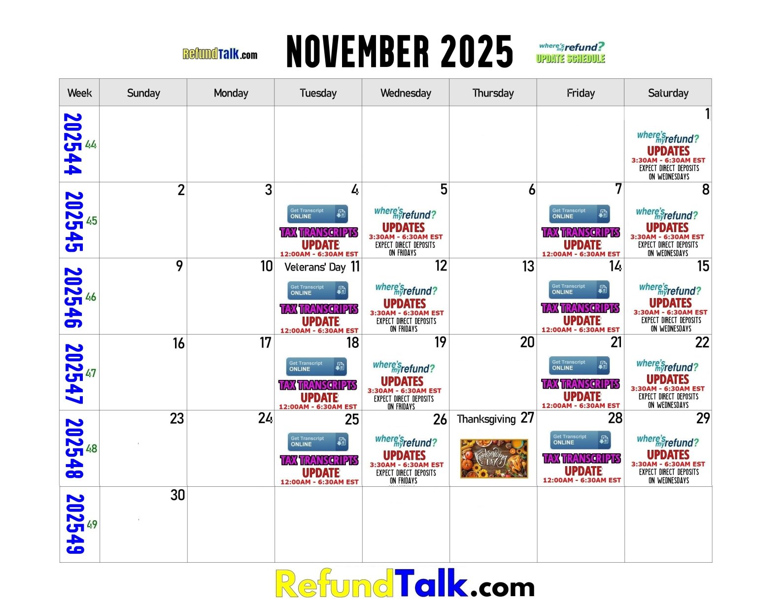 Tax Refund Updates Calendar ⋆ RefundTalk.com