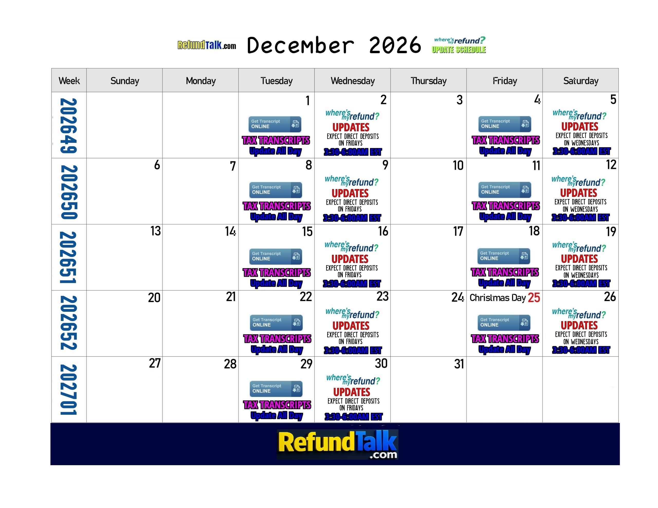 Tax Refund Updates Calendar ⋆ RefundTalk.com